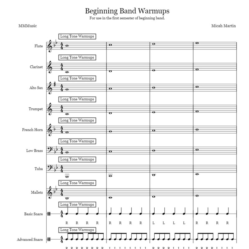 Beginning Band Warm-ups Sheet Music by MMMusic for Concert Band ...