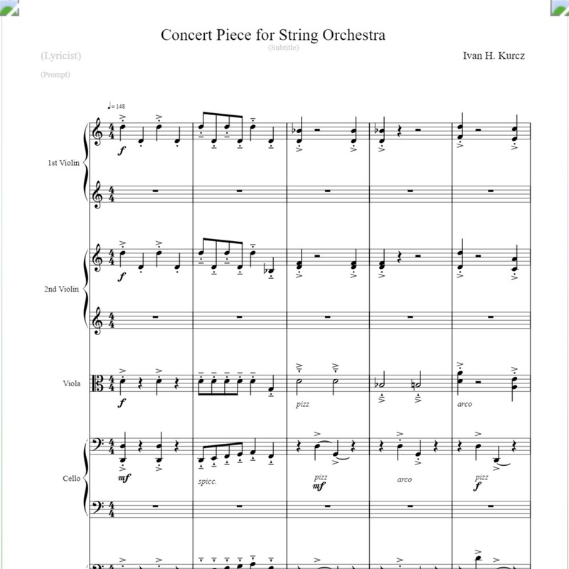 Concert Piece for String Orchestra Sheet Music by Ivan H. Kurcz for ...