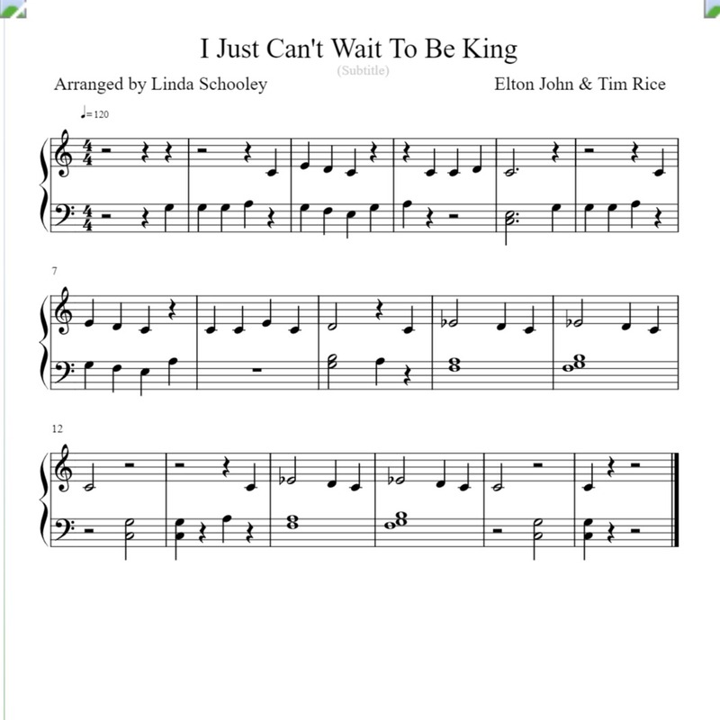 I Just Can't Wait To Be King Sheet Music by Elton John for Piano ...