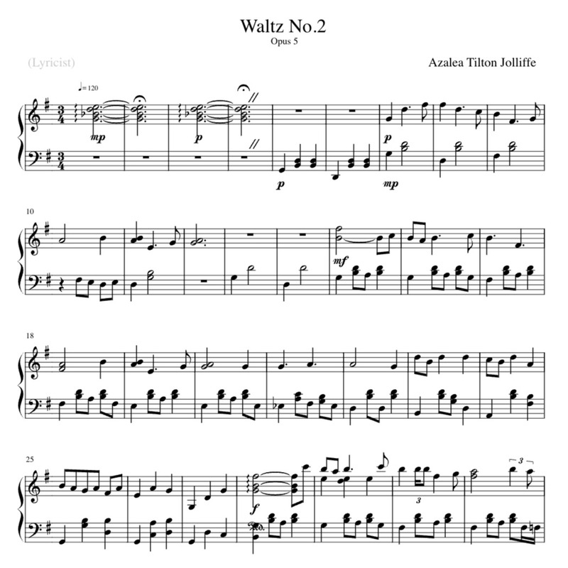 Waltz No 2 Free Sheet Music By Azalea Tilton Jolliffe For Piano